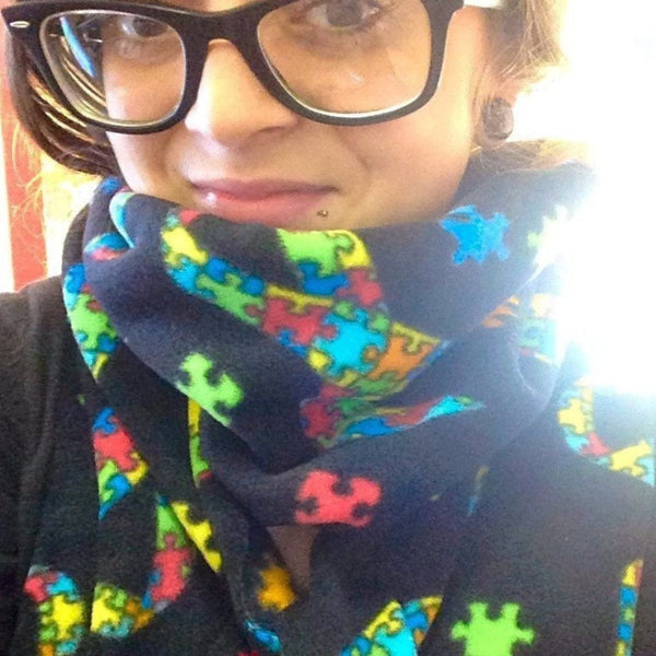 Jigsaw Puzzle Pattern Scarf. Autism Awareness Scarf Accessory Black ...