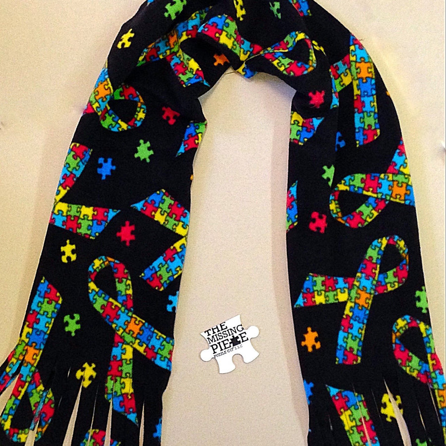 Jigsaw Puzzle Pattern Scarf. Autism Awareness Scarf Accessory Black ...