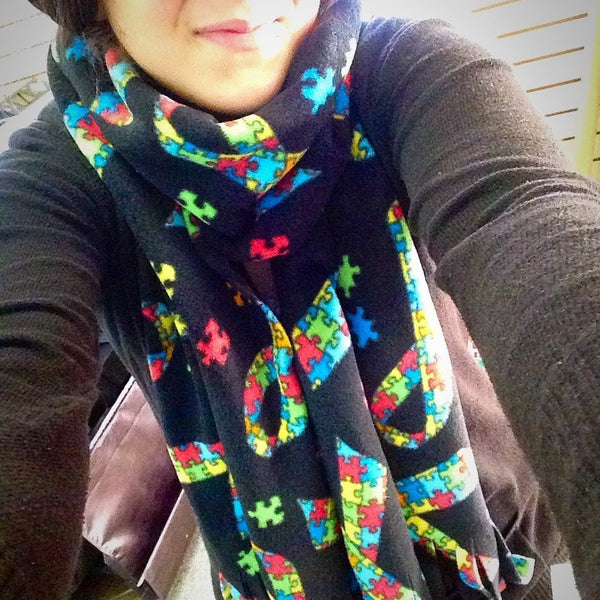 Jigsaw Puzzle Pattern Scarf. Autism Awareness Scarf Accessory Black ...